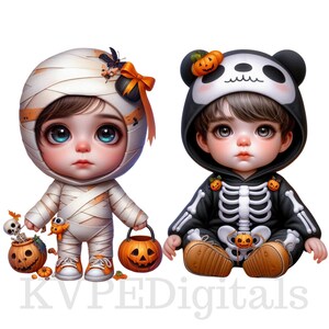Cute Halloween Clipart Set, 68 Trick or Treat PNG, Spooky Chibi Kids ...