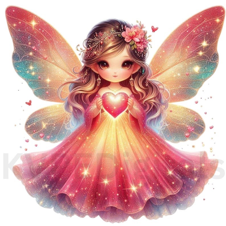 Heart Fairy Valentine Graphics Cliparts, 12 PNG Cute Digital File ...