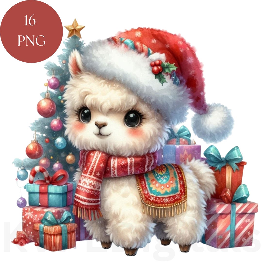 Christmas Alpaca Cute Festive Holiday Clipart, 16 PNG Digital ...