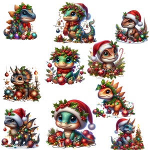 Christmas Dinosaur Clipart, 70 Cute PNG Jurassic Printables, Instant ...