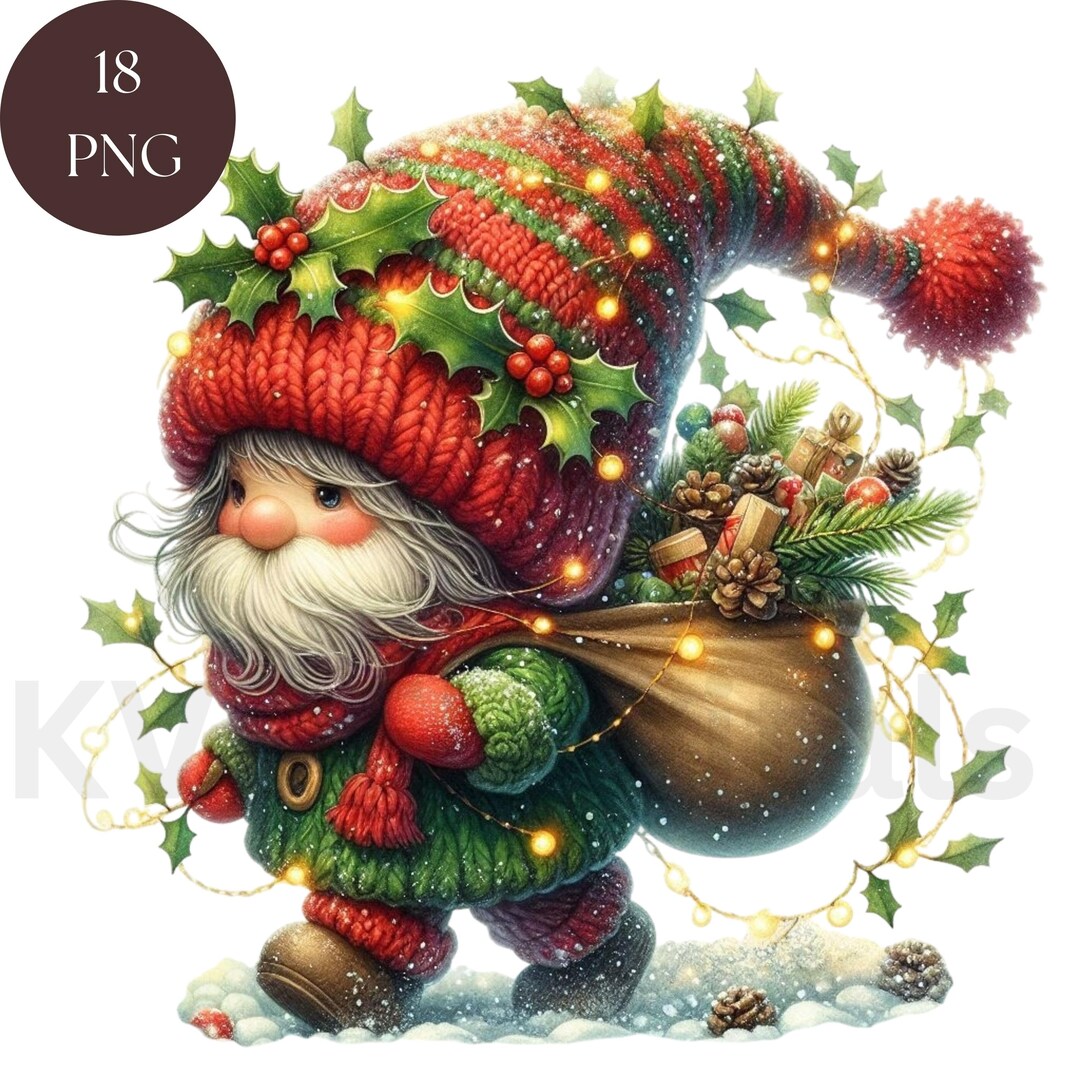 Cute Christmas Gnome Winter Holiday Clipart, 18 PNG Cute Digital File ...