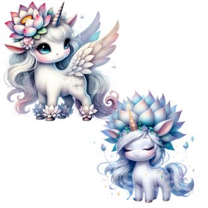 Lotus Unicorn Watercolor Floral Unicorn Clipart Bundle, 23 PNG Cute ...