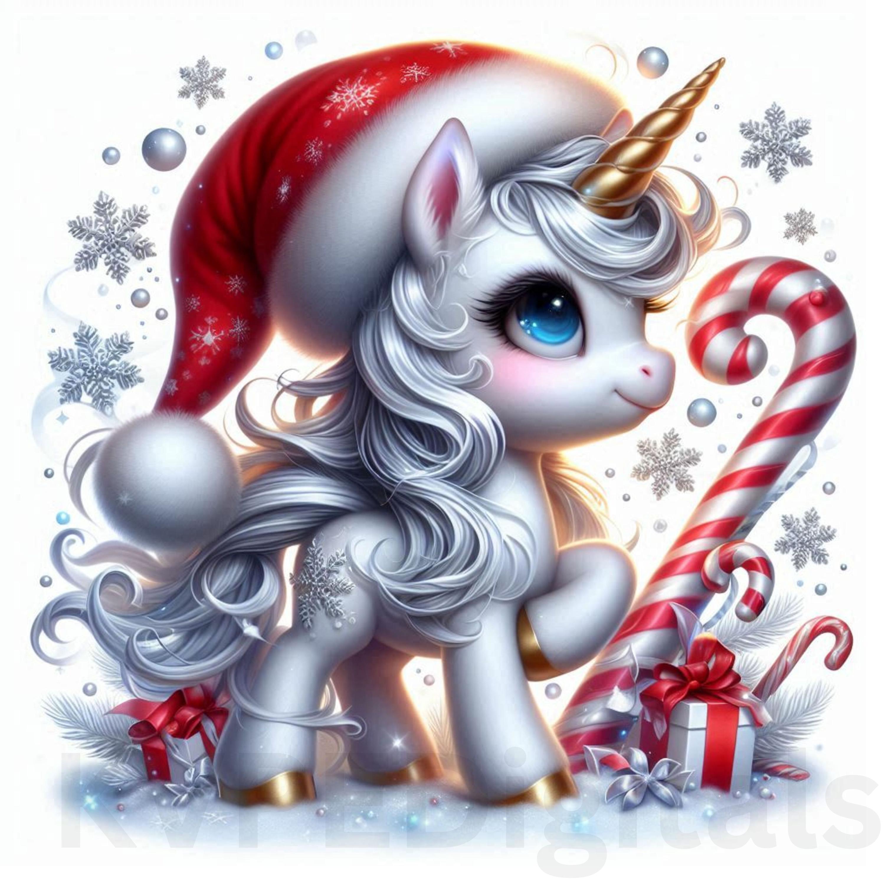 Candy Cane Unicorns Clipart, 18 Jpegs Christmas Peppermints, Holiday ...