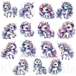 Whimsical Unicorn With Pearls Clipart, 24 PNG Elegant Fantasy ...