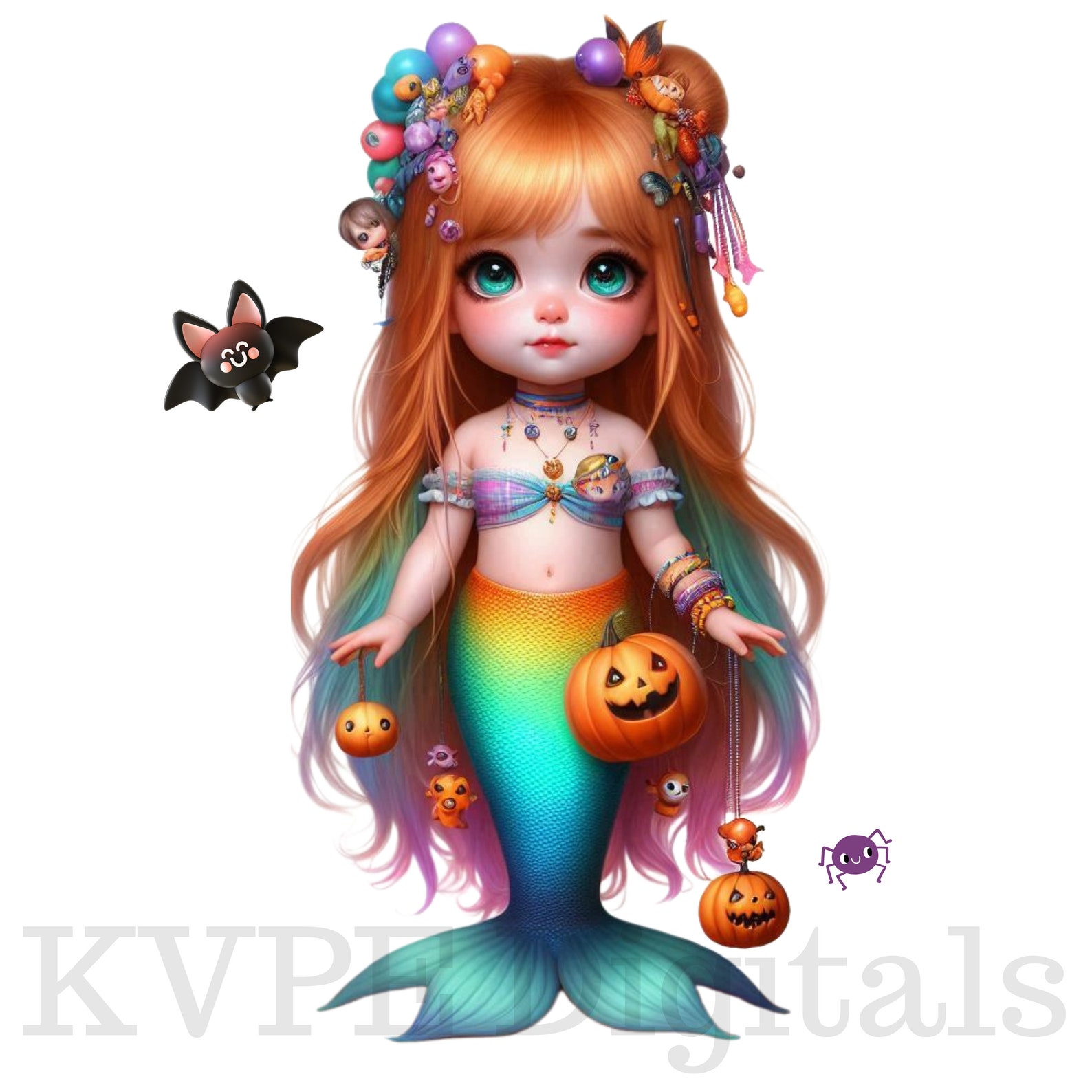 Halloween Mermaid Clipart, 16 Cute PNG Colorful Mystical Siren for a ...
