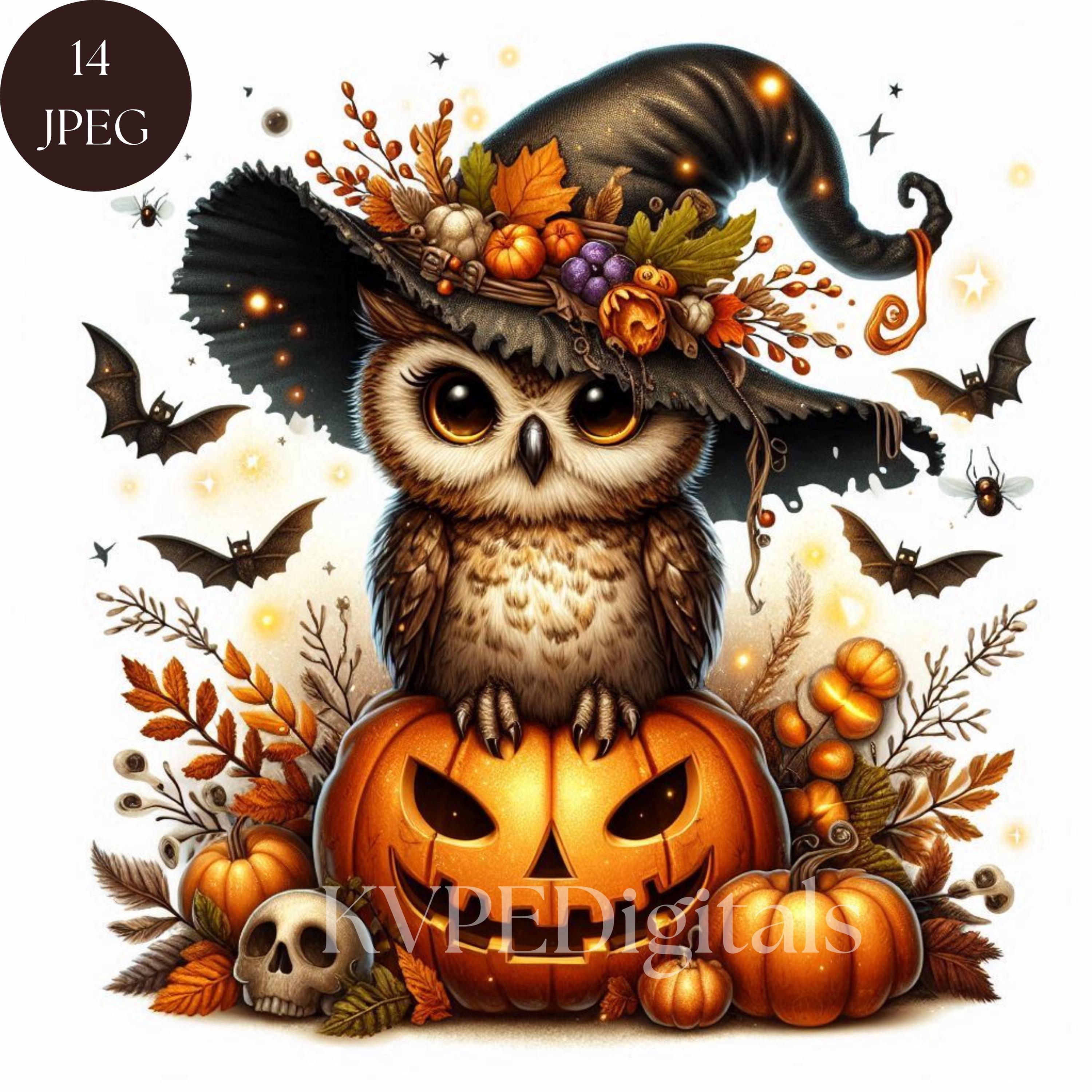 Halloween Witch Owl, 14 Jpeg Spooky Halloween Animals, Cute Creepy Bird ...