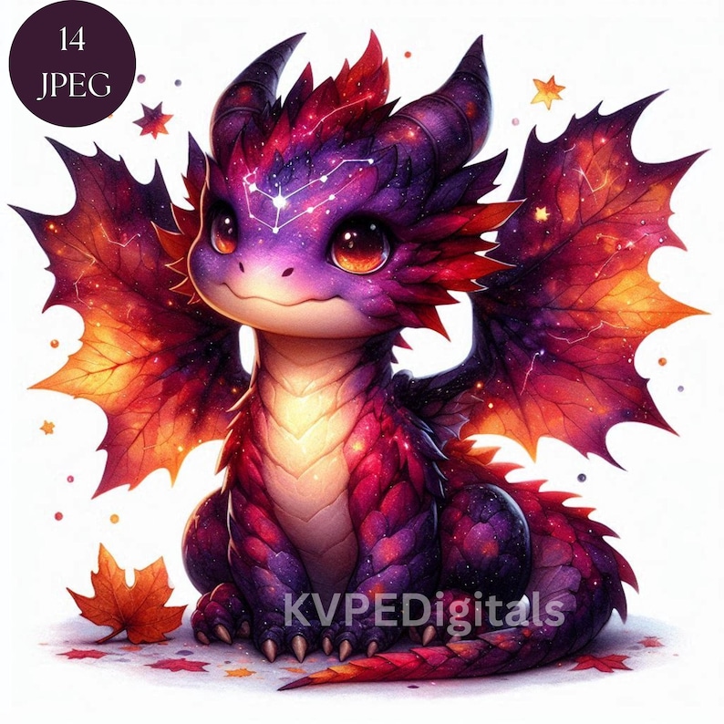 Celestial Autumn Dragon, 14 Jpeg Fall Baby Dragon Clipart Bundle ...