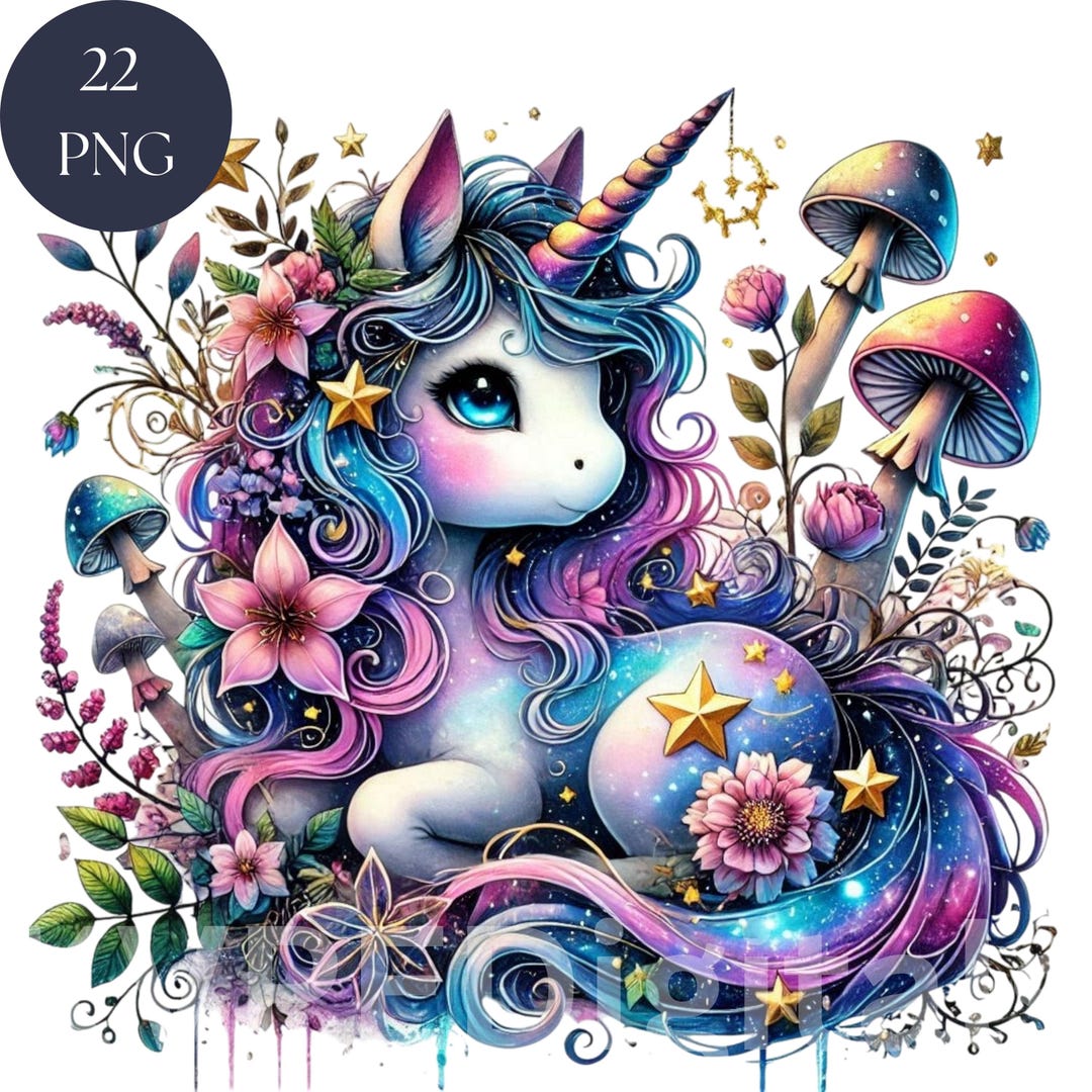 Cosmic Nature Unicorn Galactic Vibe Clipart Bundle, 22 PNG Cute ...