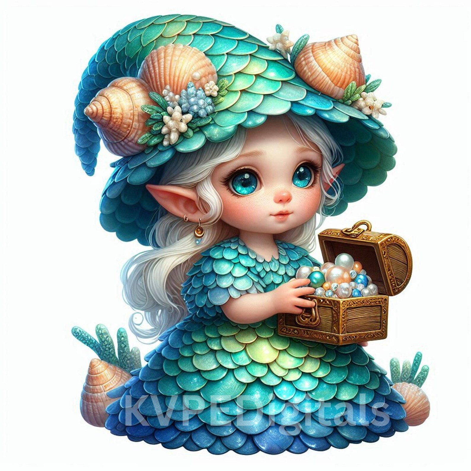 Mermaid Pearl Gnome, Under the Sea Girl Gnome Clipart Bundle, 14 Jpeg ...