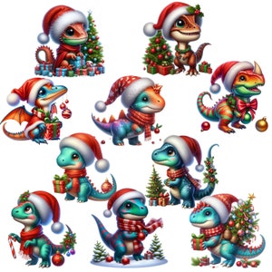 Christmas Dinosaur Clipart, 70 Cute PNG Jurassic Printables, Instant ...