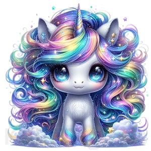 Rainbow Stars Unicorn Clipart, 10 PNG Cute and Colorful Printables for ...