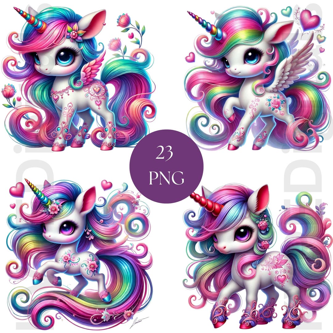 Colorful Pastel Rainbow Unicorn Hearts Valentines Day Clipart, 23 PNG ...