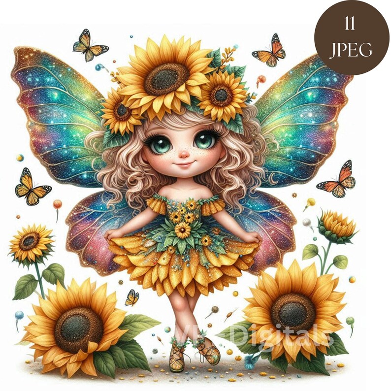 Magical Sunflower Fairy, 11 Jpeg Floral Fairies Clipart Bundle ...