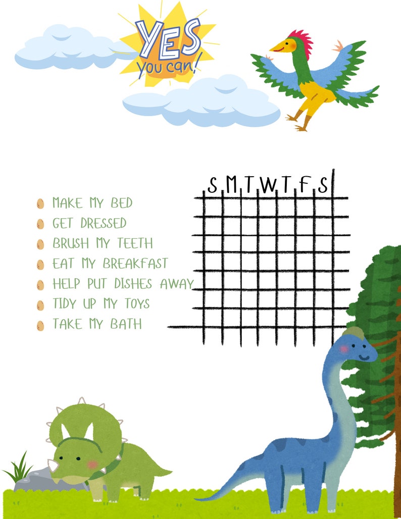 Kids Chore Chart Printable Dinosaur Chore Chart Bahavior Reward ...