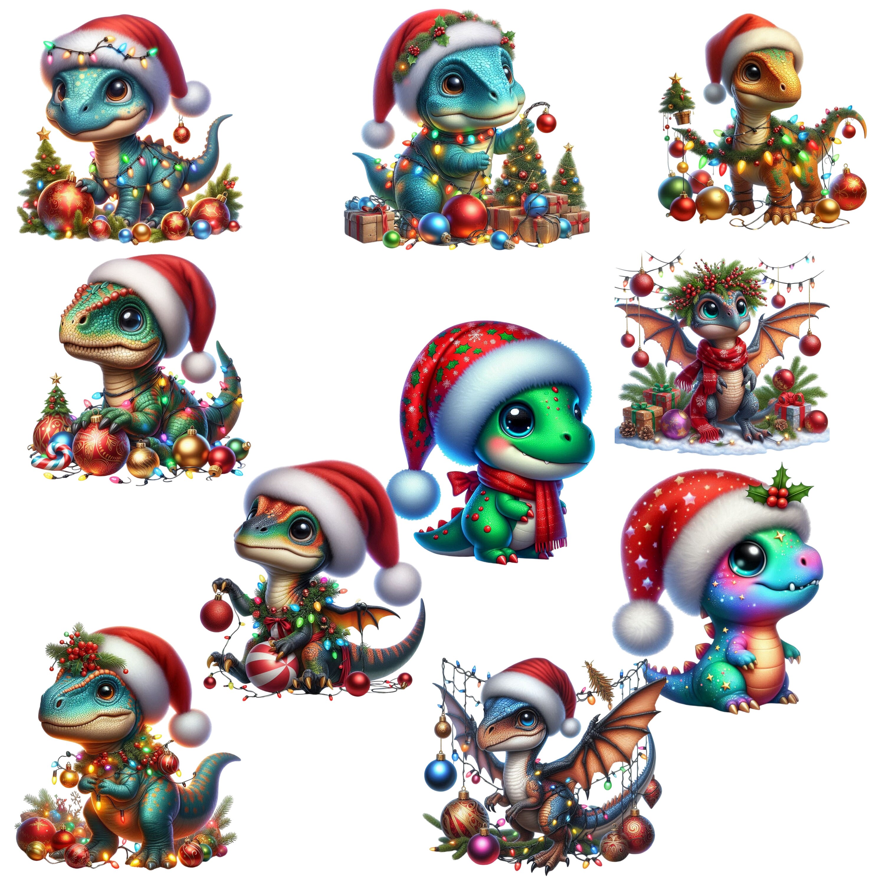 Christmas Dinosaur Clipart, 70 Cute PNG Jurassic Printables, Instant ...