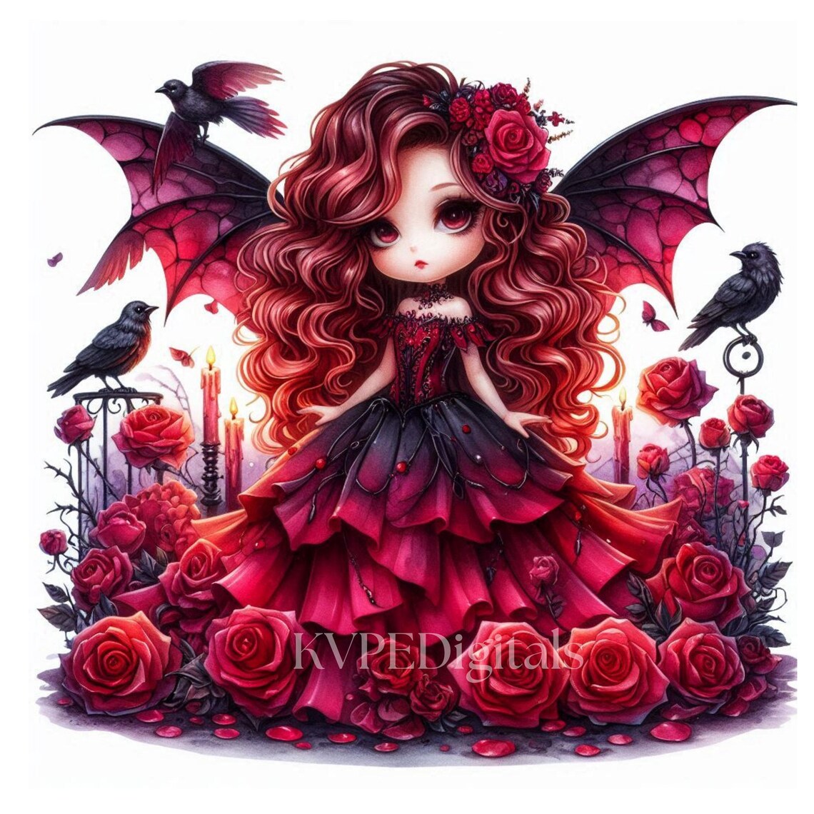 Blood Rose Gothic Fairy Clipart, 12 Jpeg Dark Fantasy Fairy With Petal ...
