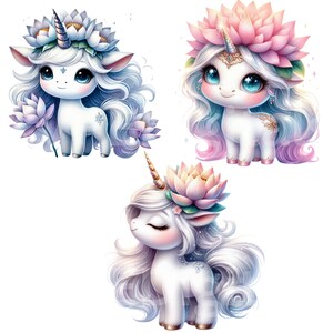 Lotus Unicorn Watercolor Floral Unicorn Clipart Bundle, 23 PNG Cute ...