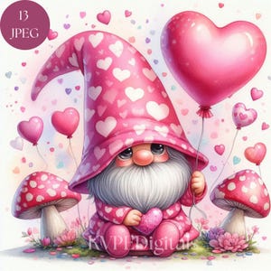 Pink Valentine Gnome Clipart, 13 JPEG Romantic Gnome Graphics ...