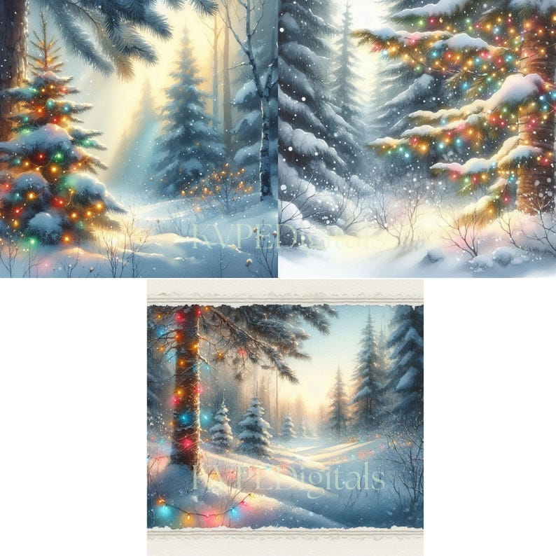 Snowy Pine Forest Clipart Bundle, 50 Jpeg Winter Scene Digital ...