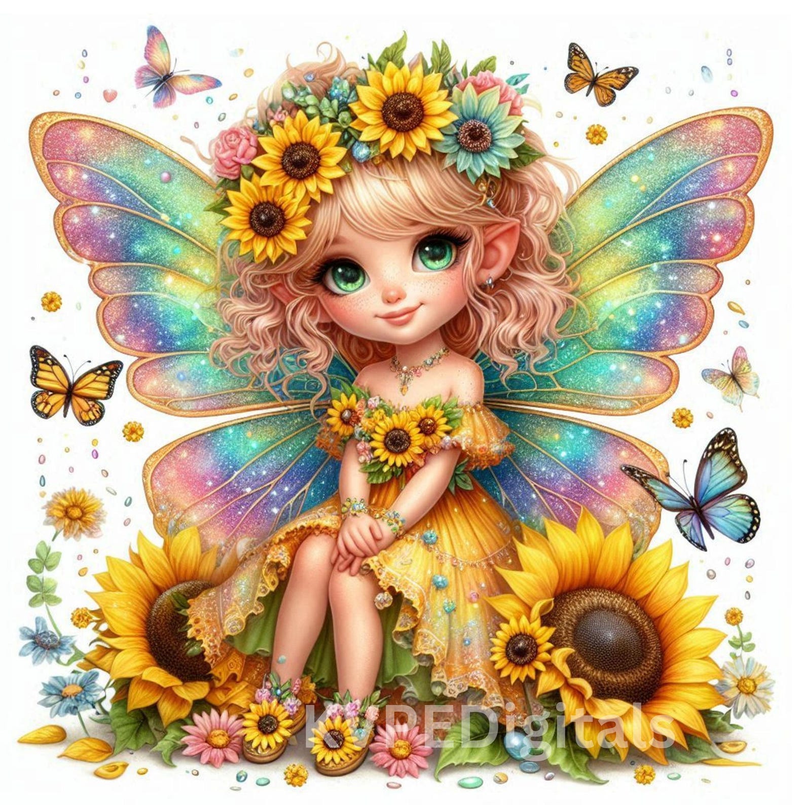 Magical Sunflower Fairy, 11 Jpeg Floral Fairies Clipart Bundle ...