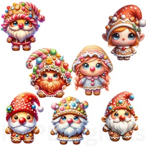 Christmas Gingerbread Gnome Clipart, 16 PNG Cute Winter Holiday ...