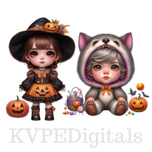 Cute Halloween Clipart Set, 68 Trick or Treat PNG, Spooky Chibi Kids ...