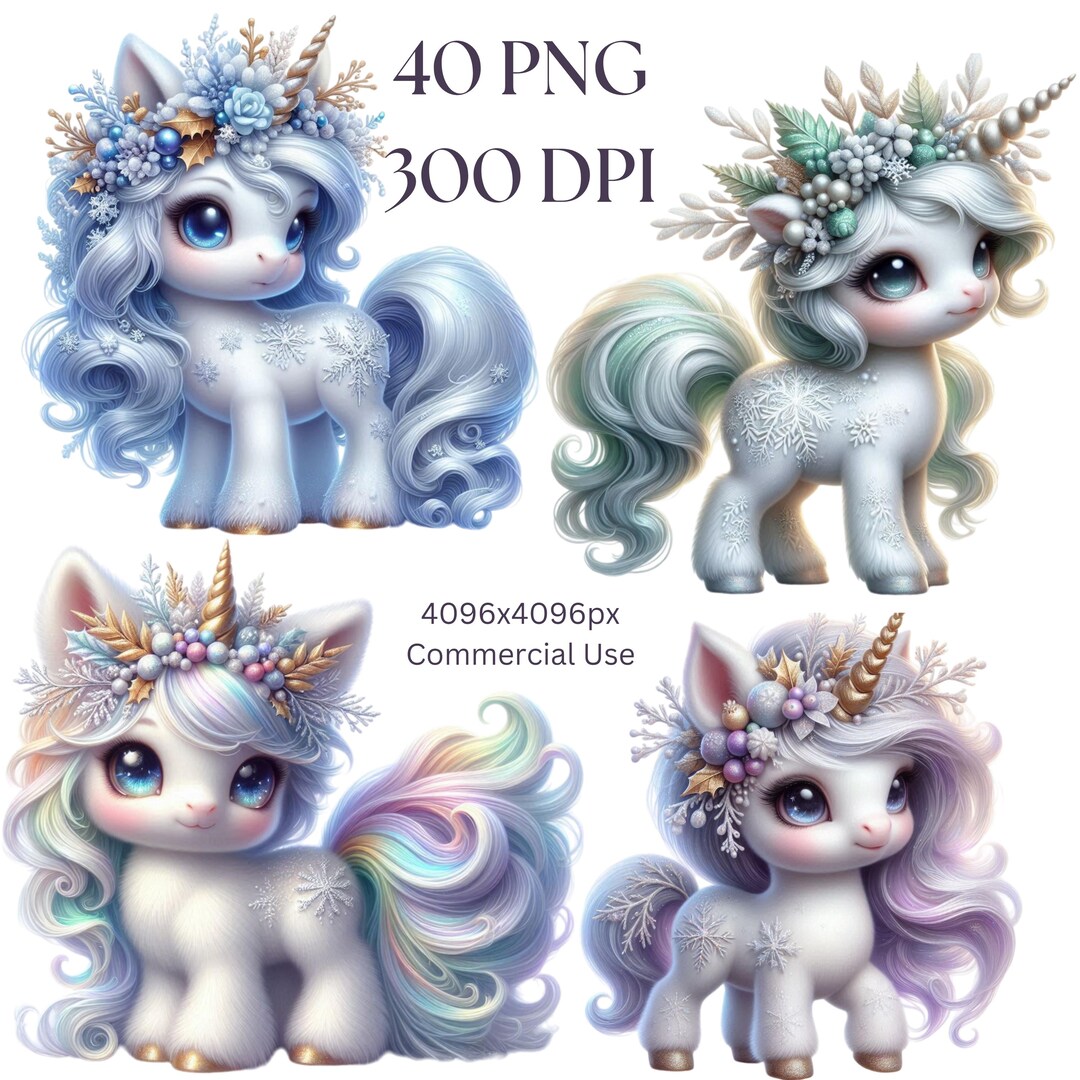 Winter Unicorn Clipart, 40 Cute PNG Printables, Frosty Majestic ...