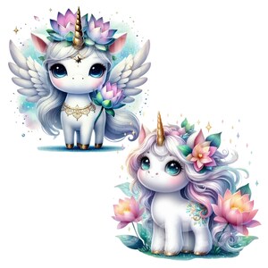 Lotus Unicorn Watercolor Floral Unicorn Clipart Bundle, 23 PNG Cute ...