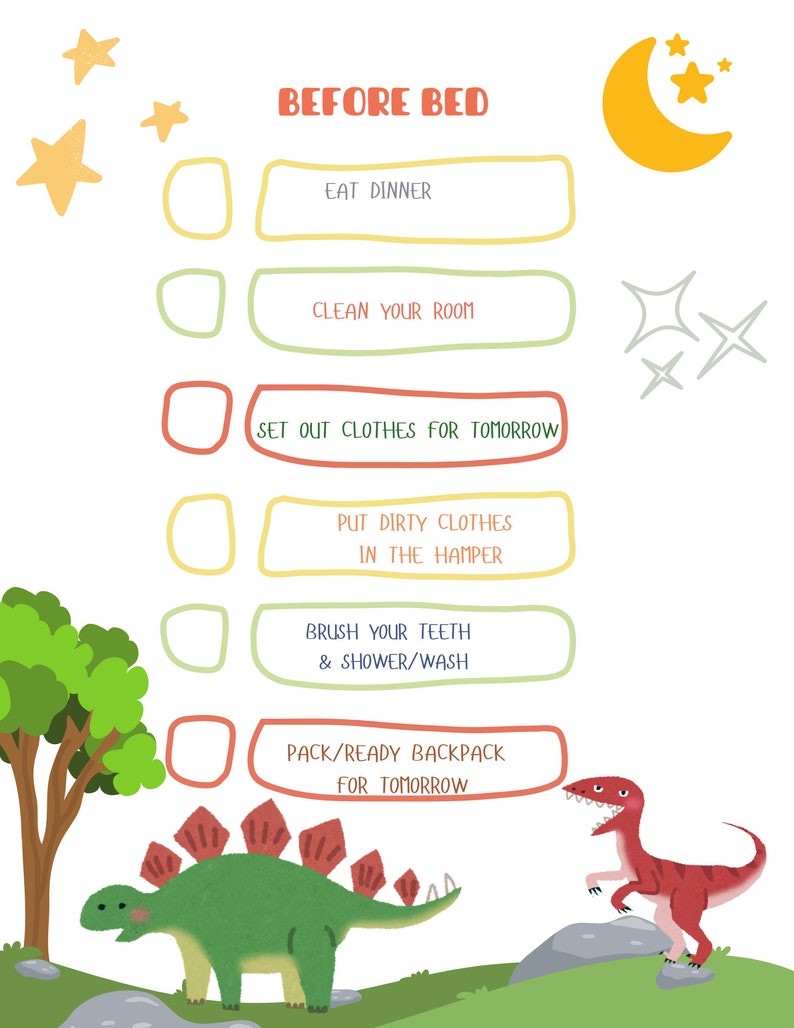 Kids Chore Chart Printable Dinosaur Chore Chart Bahavior Reward ...