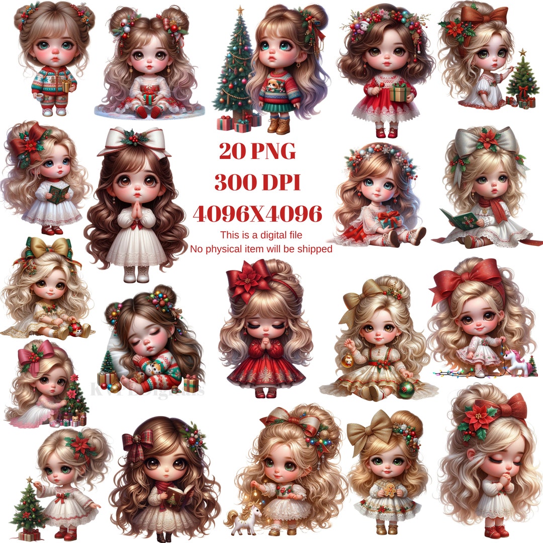 Christmas Chibi Angel Girls Carolers Clipart, 20 Cute PNG Festive ...
