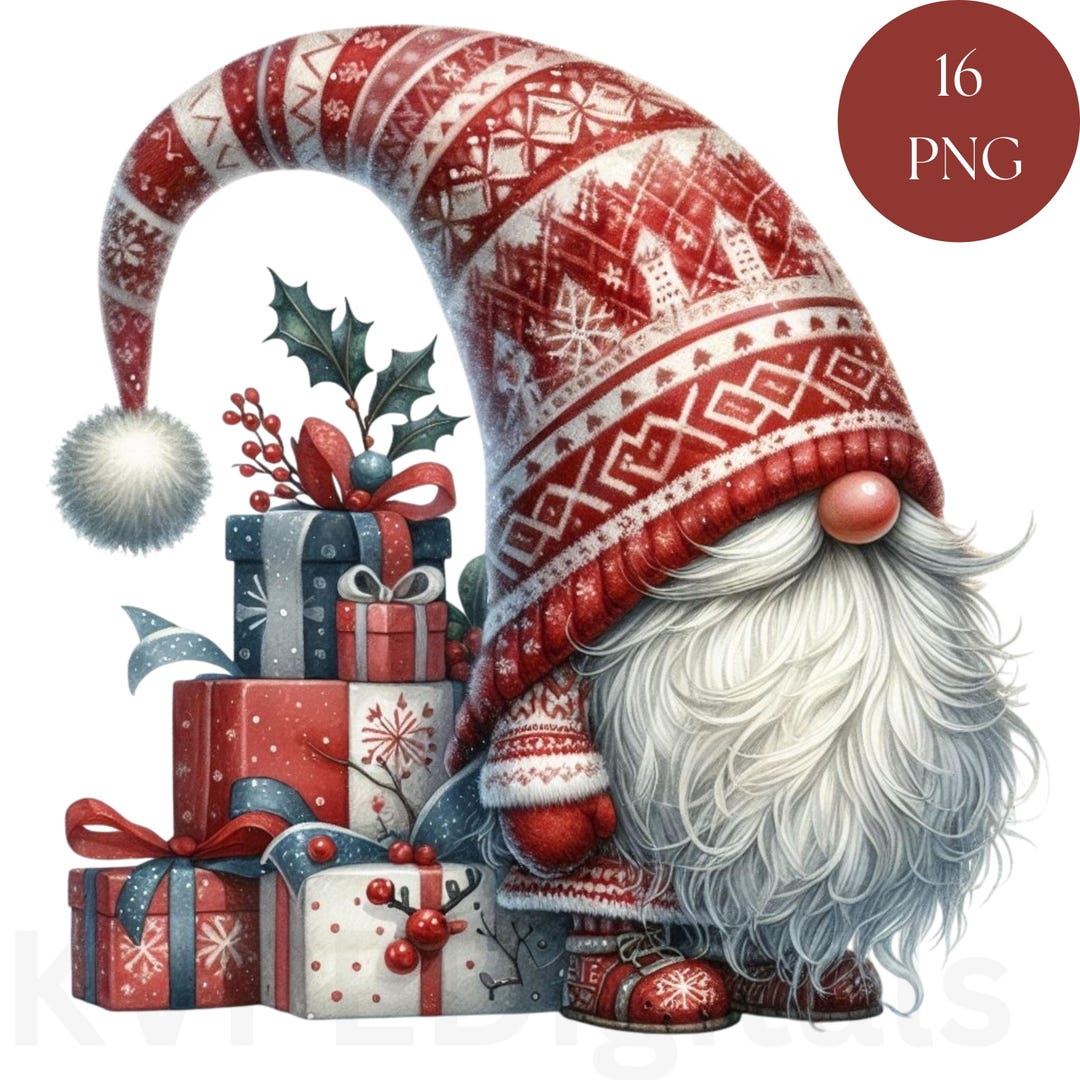 Christmas Winter Nordic Gnome Clipart, 16 PNG Festive Holiday Gnome ...