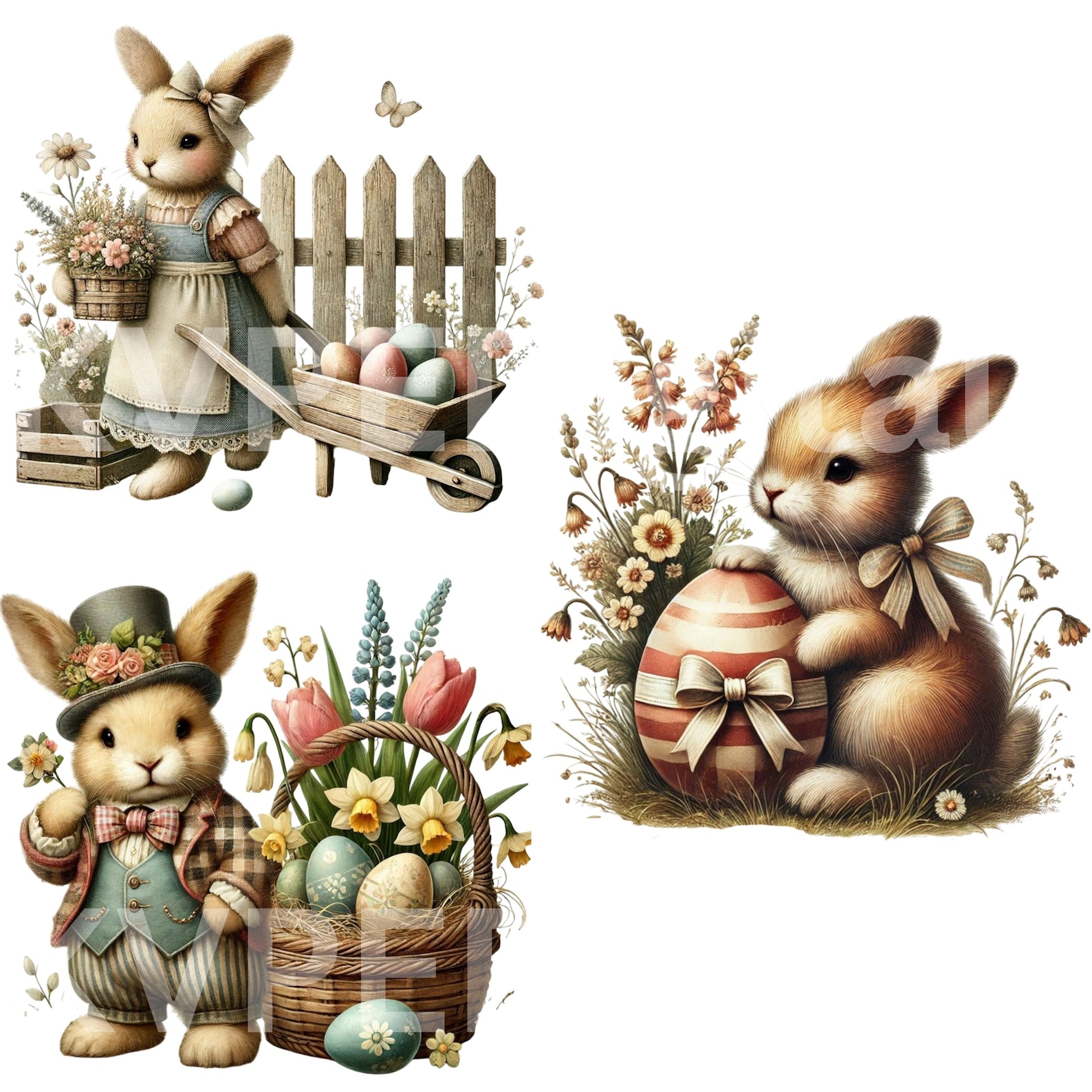 Easter Bunny Eggs Clipart Bundle, 26 PNG Cute Digital Printables for ...