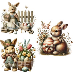 Easter Bunny Eggs Clipart Bundle, 26 PNG Cute Digital Printables for ...