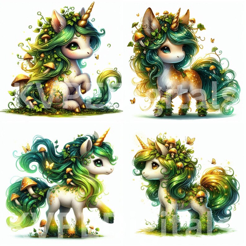 Mystical Woodland Unicorn, 25 Jpeg Watercolor Baby Unicorn Clipart ...
