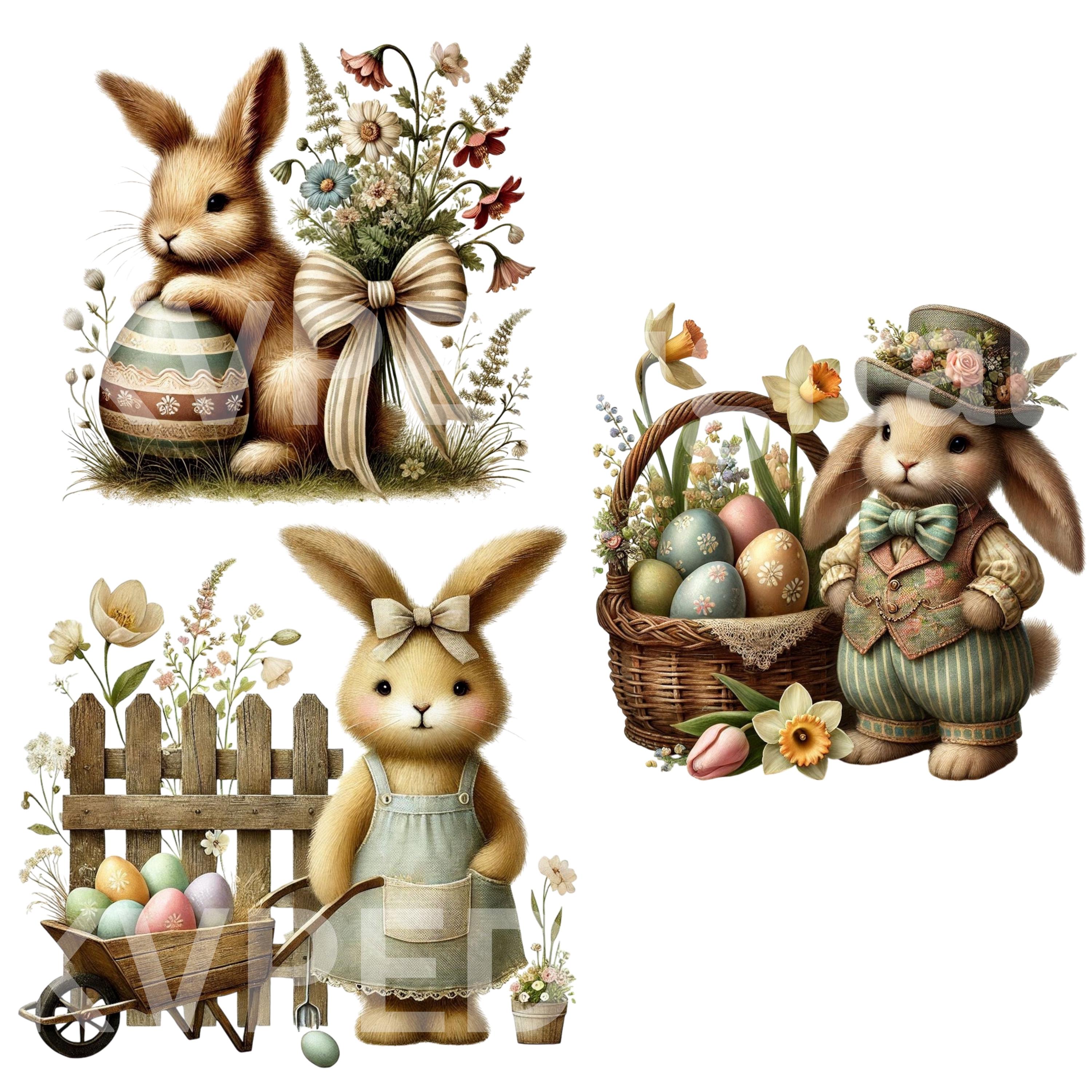 Easter Bunny Eggs Clipart Bundle, 26 PNG Cute Digital Printables for ...