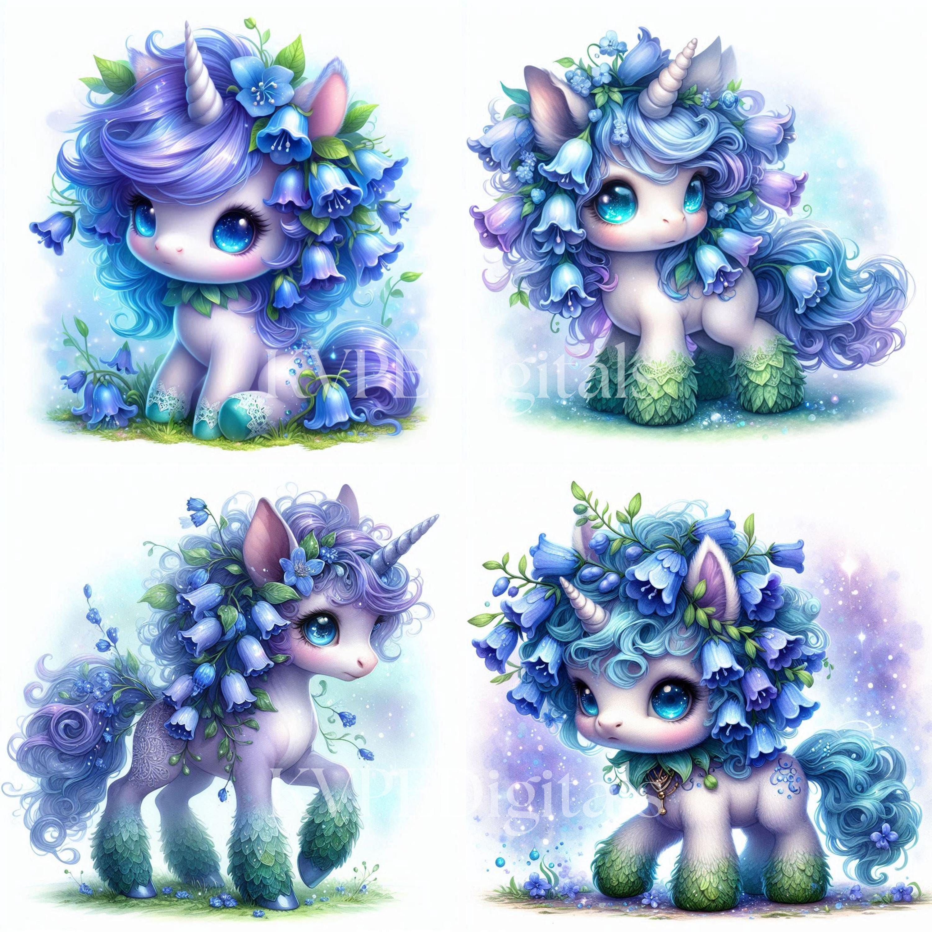 Bluebell Mist Floral Unicorn, 16 Jpeg Unicorn Clipart Bundle, Flower ...