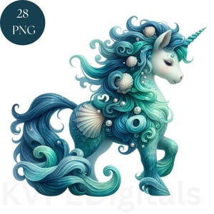 Magical Sea Unicorn Clipart, 28 PNG Ocean-themed Unicorn Digital Prints ...