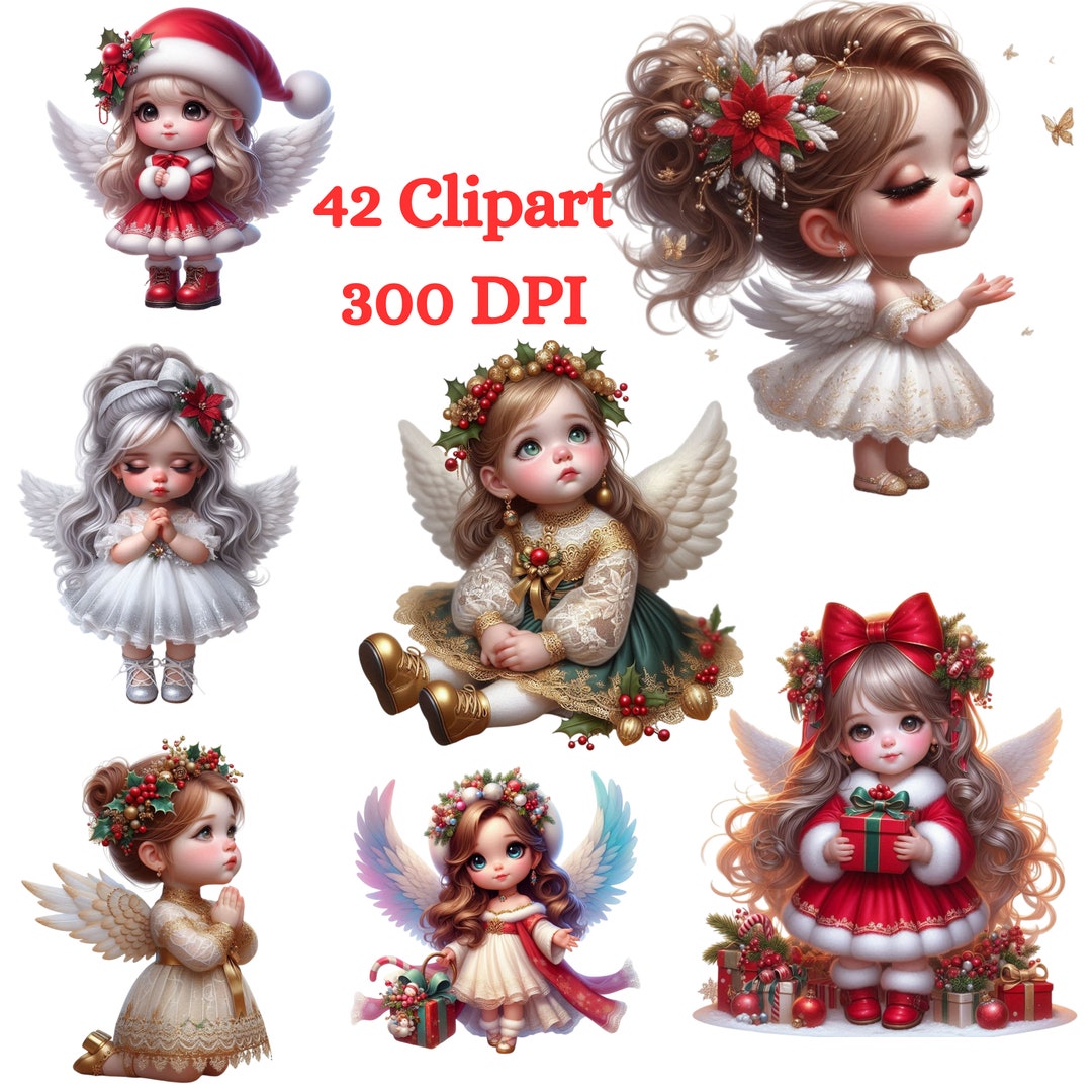 Christmas Angels Cute Chibi Girls Carolers Advent Clipart, 42 PNG ...