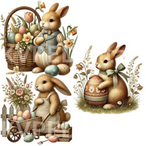 Easter Bunny Eggs Clipart Bundle, 26 PNG Cute Digital Printables for ...