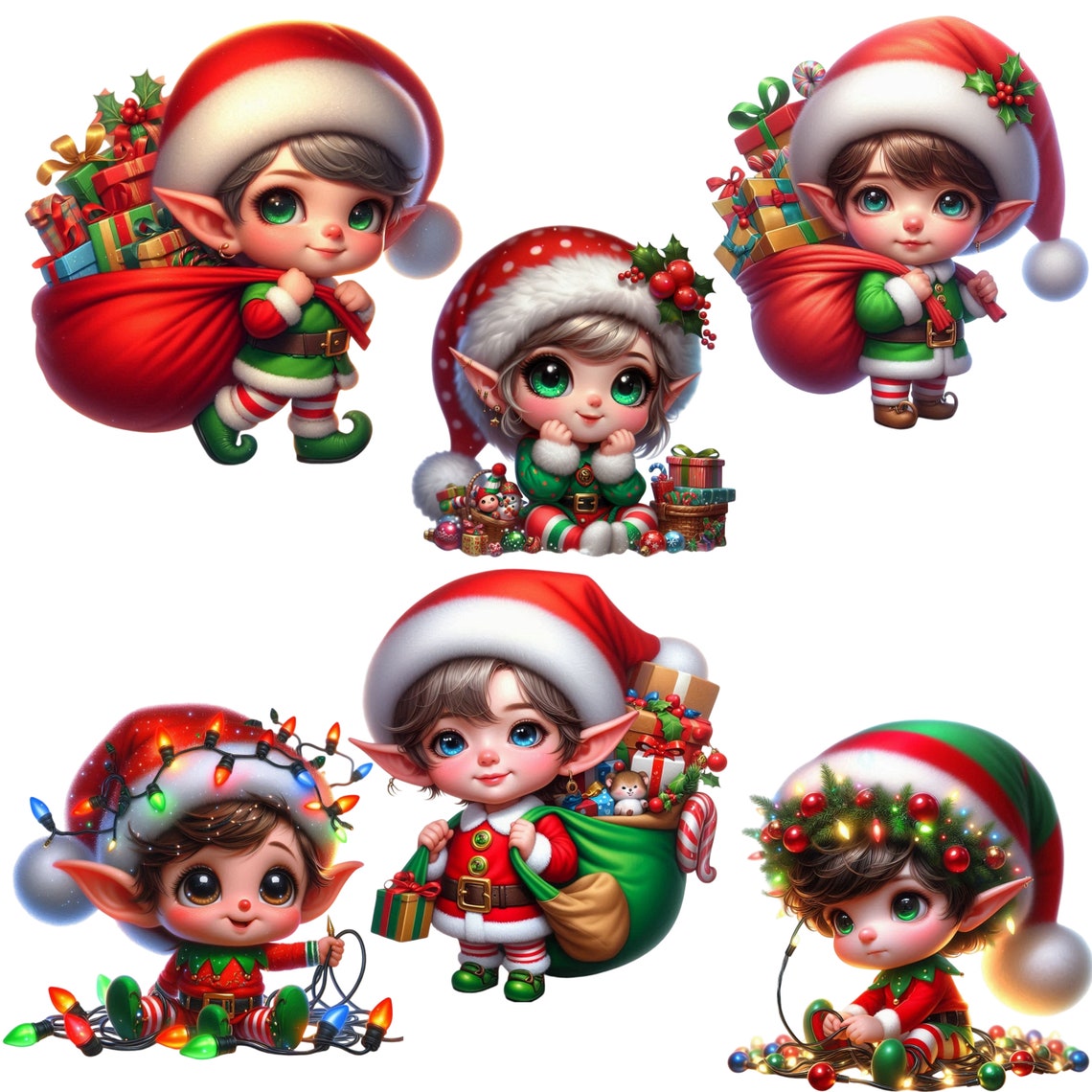 Christmas Elves Clipart, 60 Santa's Helper PNG Bundle, Cute Holiday ...