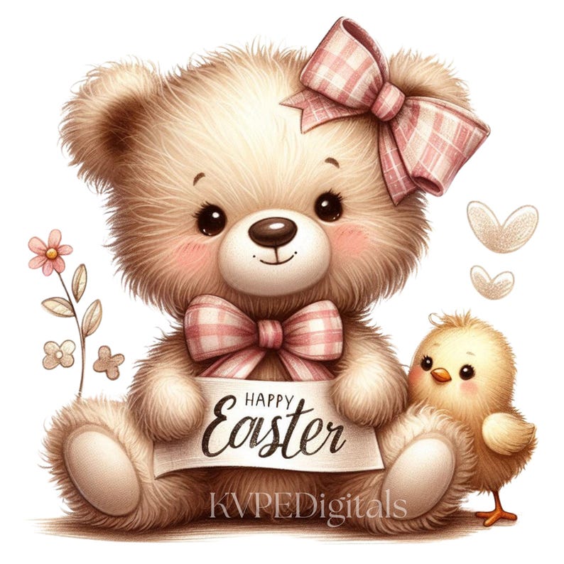 Easter Bear Clipart Bundle, 20 PNG Whimsical Spring Teddy Bear ...