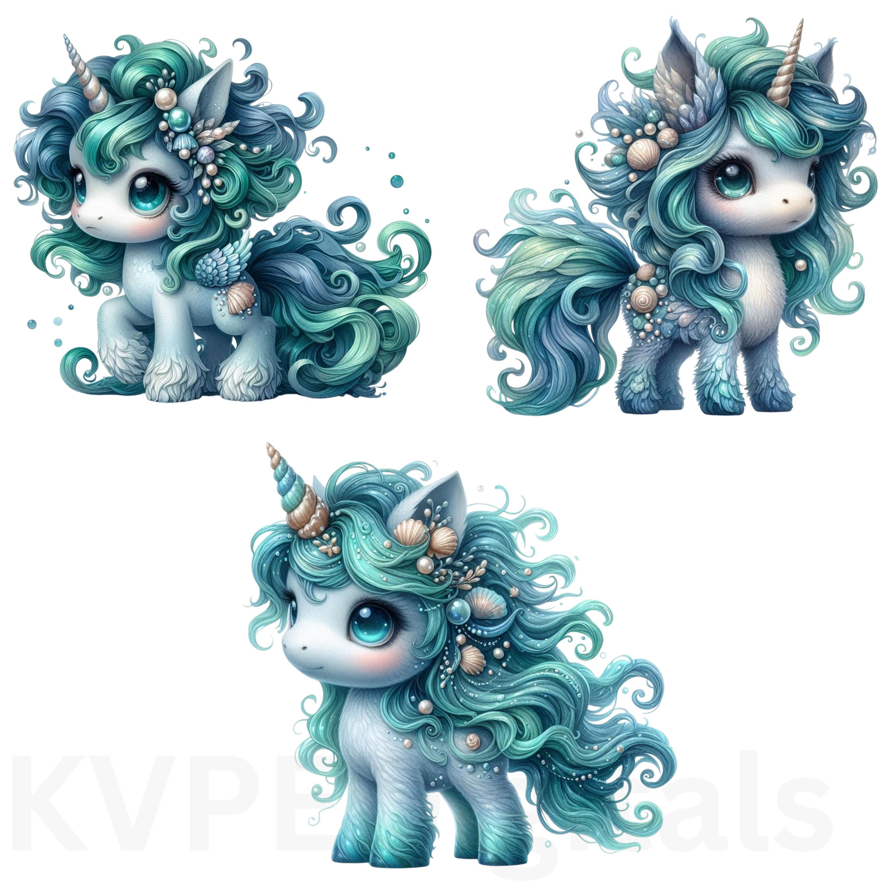 Magical Sea Unicorn Clipart, 28 PNG Ocean-themed Unicorn Digital Prints ...