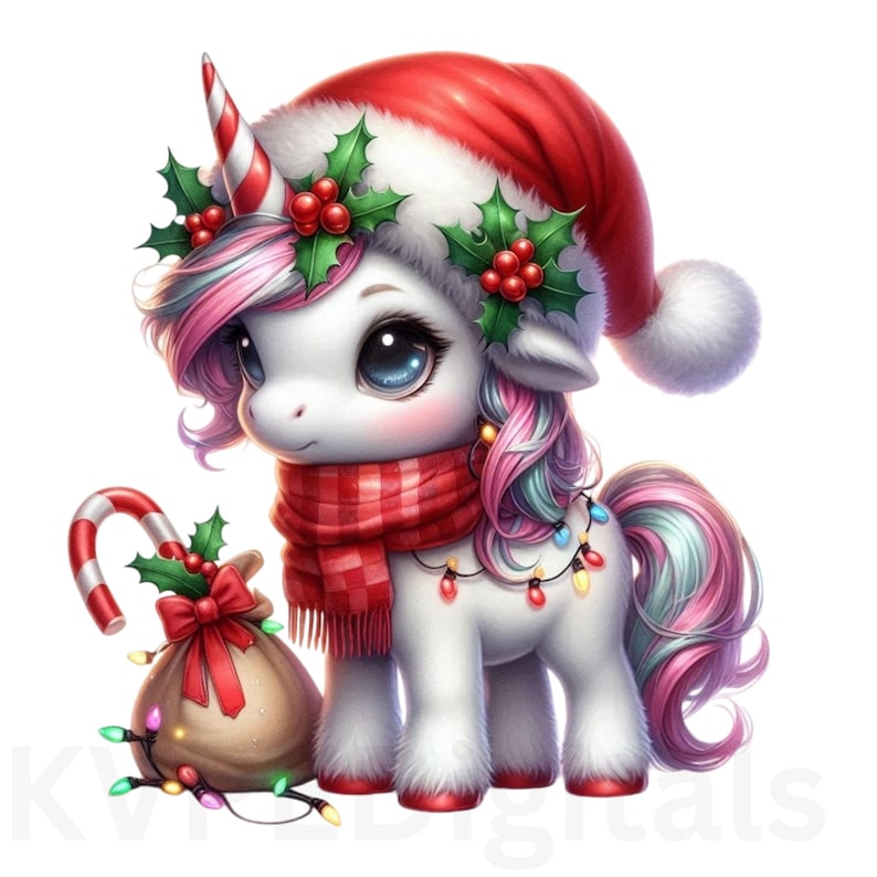 Santa's Unicorn Clipart, 15 PNG Cute Christmas Printables, Holiday ...