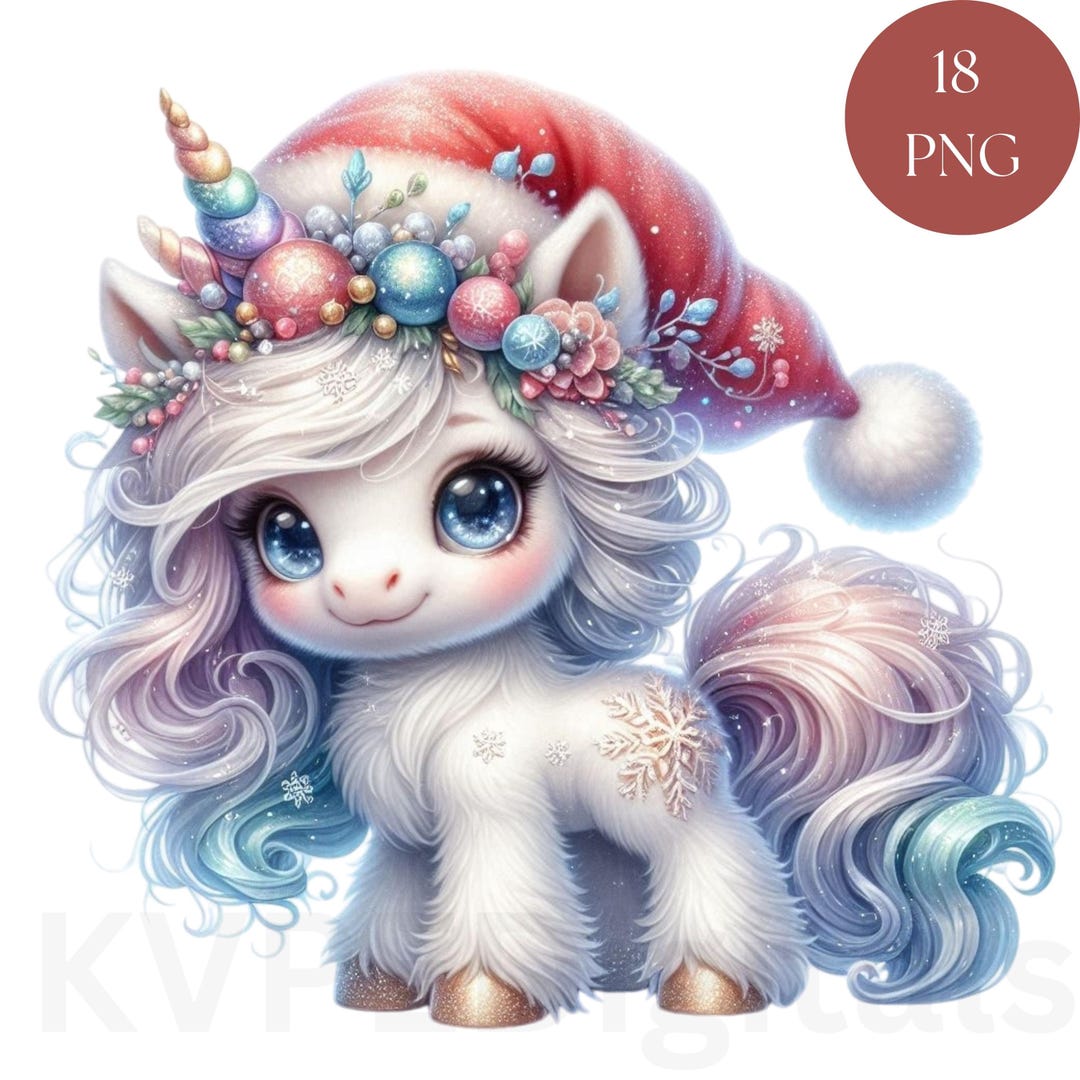 Winter Christmas Unicorn Clipart, 18 PNG Whimsical Holiday Printables ...