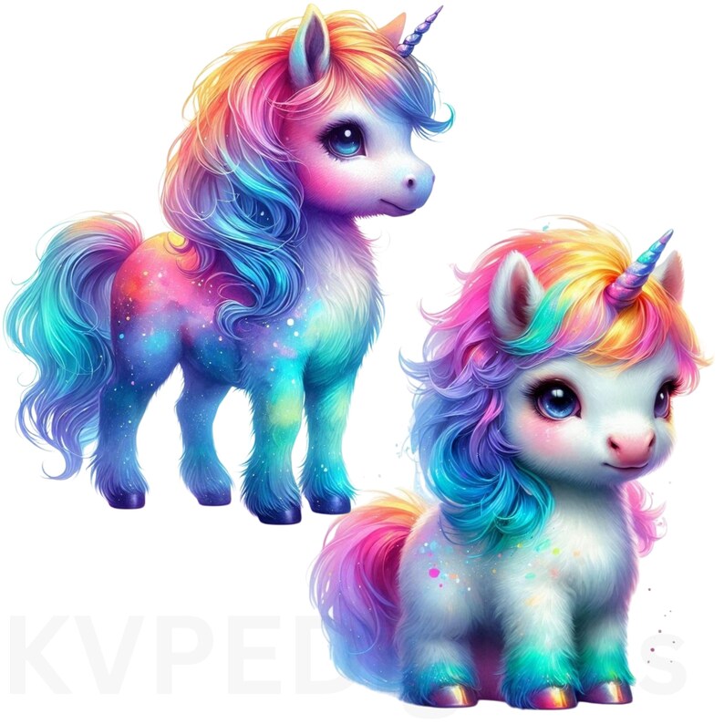 Neon Unicorn Cute Vibrant Colorful Baby Unicorn Clipart, 20 PNG Bright ...