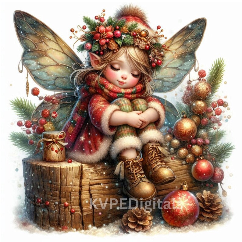 Christmas Fairy, 12 Jpeg Winter Fairy Clipart Bundle, Rustic Holiday ...