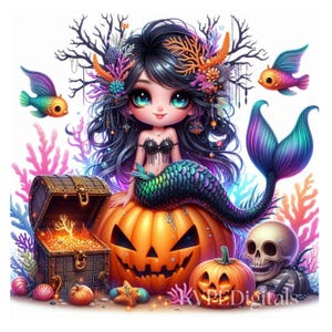 Halloween Mermaid Clipart, 15 Jpeg Under the Sea Halloween Graphics ...