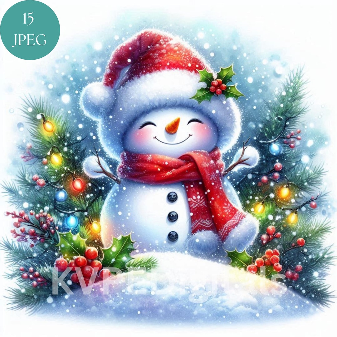 Cute Christmas Snowman Clipart Bundle, 15 Jpeg Winter Snowman, Snowy ...
