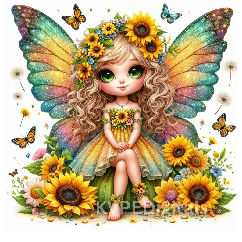 Magical Sunflower Fairy, 11 Jpeg Floral Fairies Clipart Bundle ...