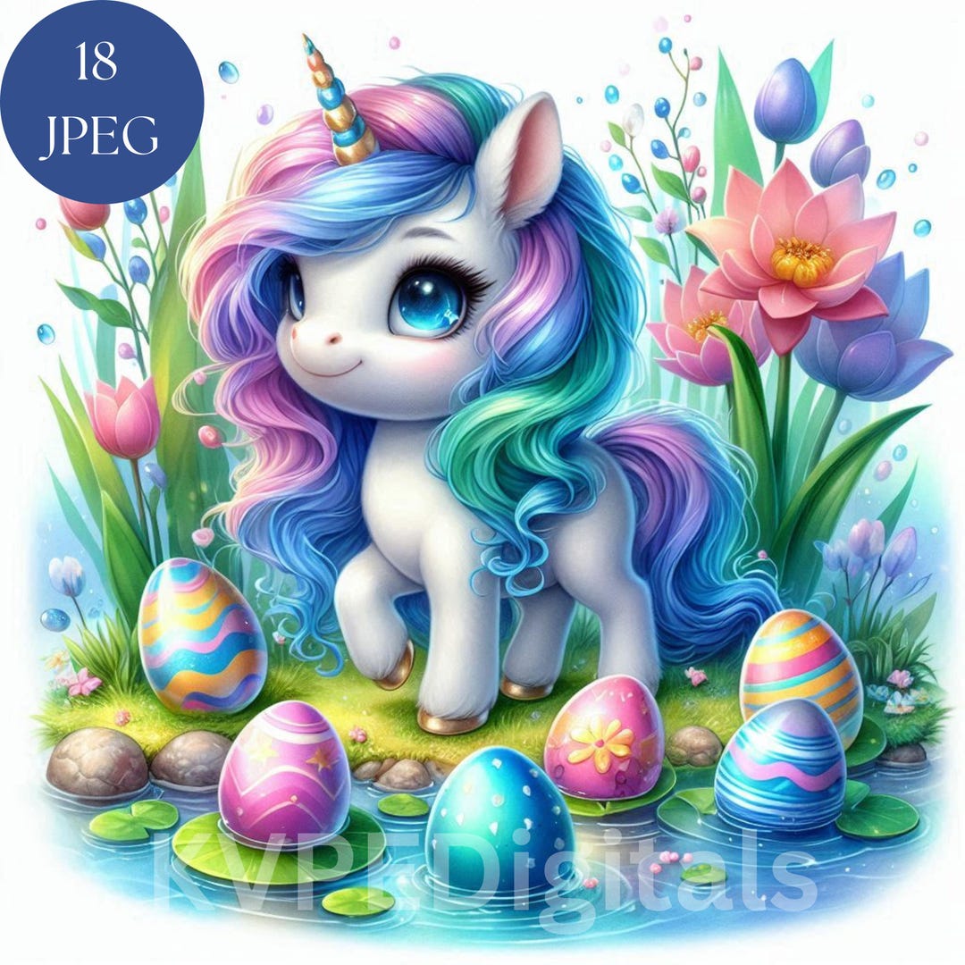 Easter Lily Pond Unicorn Spring Floral Baby Unicorns Clipart Bundle, 18 ...